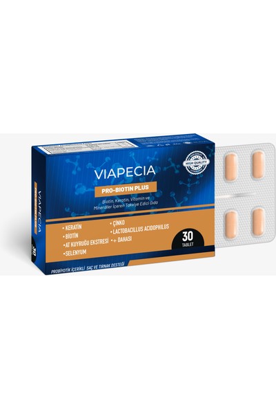 Viapecia Pro-Biotin Plus Biotin Keratin Vitamin ve Mineraller Içeren Takviye Edici Gıda 30 Tablet Viapecia Pro-Biotin Plus Biotin Keratin Vitamin ve Mineraller Içeren Takviye Edici Gıda 30 Tablet