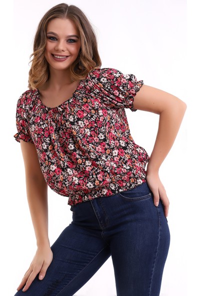 Mickey Max Fırfırlı Çiçek Desenli Bluz