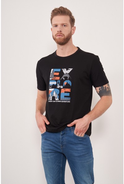 Çetinkaya Mentality 3685 Bisiklet Yaka Penye Regular Siyah T-Shırt