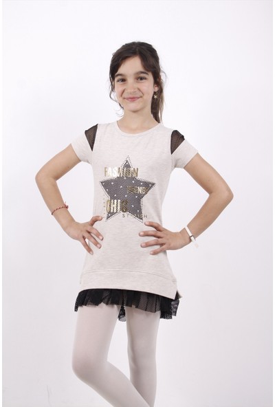 Toontoy Kız Çocuk Kol Üstü Fileli Eteği Fileli Elbise Toontoy Kız Çocuk Kol Üstü Fileli Eteği Fileli Elbise