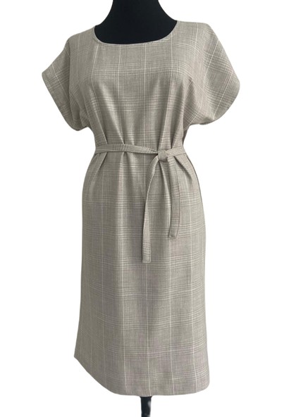 Mira Keten Kuşaklı Elbise