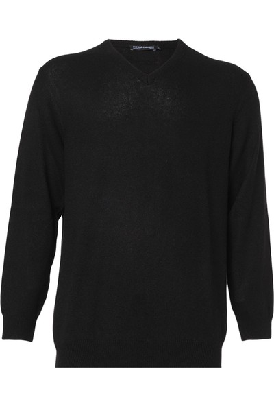 Siyah Vincent Saf Kaşmir V Yaka Uzun Kollu Erkek Kazak