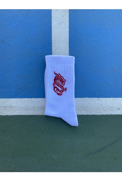 Kırmızı Ejderha White Unisex Çorap