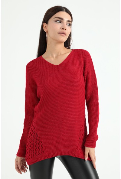 Modaplaza Kadın Yan Dantelli Yarasa Kazak