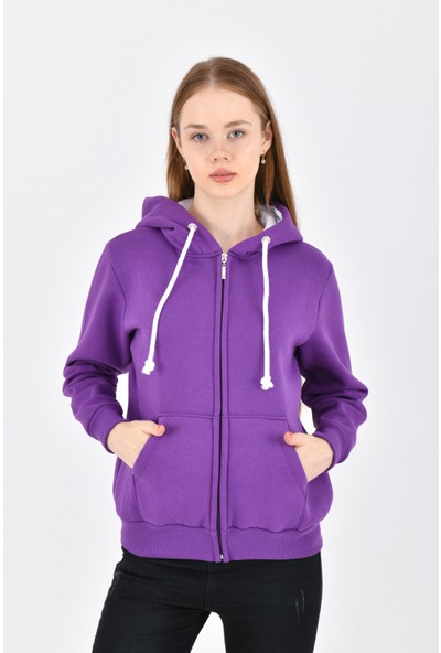 Trender 21570 3 Ip Kapşonlu Kangru Cep Fermuarlı Şardonlu Kadın Sweat Mor Trender 21570 3 Ip Kapşonlu Kangru Cep Fermuarlı Şardonlu Kadın Sweat Mor