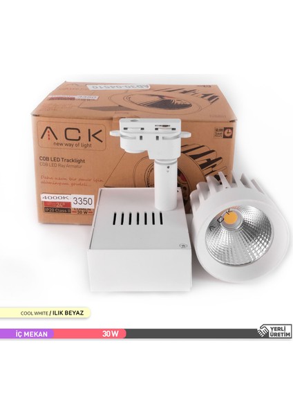 Ack 30W Cob LED Monofaze Ray Armatürü Beyaz Kasa 4000K Ilık Fiyatı
