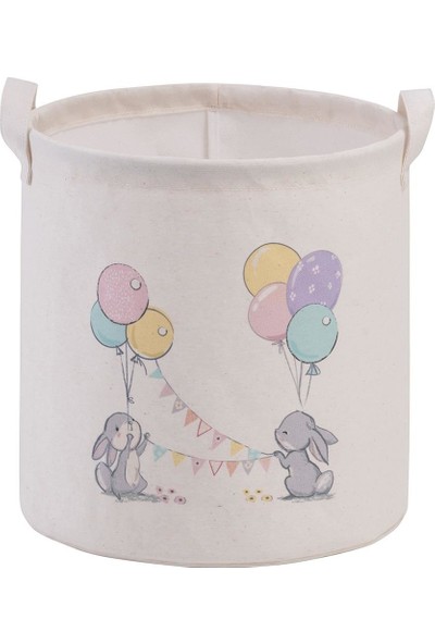 Ocean Home Beyaz Renk Baskılı Kız Çocuk Odası Silindir Sepet 30 x 31