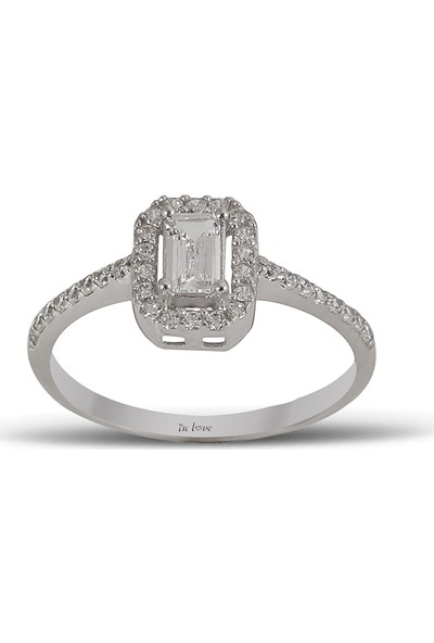 In Love Baget Taşlı Tektaş Gümüş Yüzük