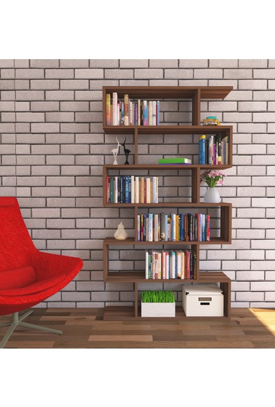 Nur Mobilya Modern Yağmur Kitaplık Ceviz Derinlik 28 cm