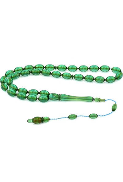 Tesbihediye Arpa Kesim Usta İşi Açık Yeşil Ateş Kehribar Tesbih