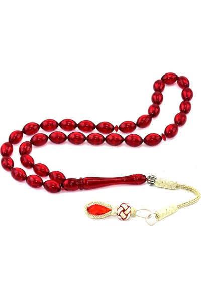 Tesbihediye Bafon Kazaz Püsküllü Arpa Kesim Kırmızı Ateş Kehribar Tesbih