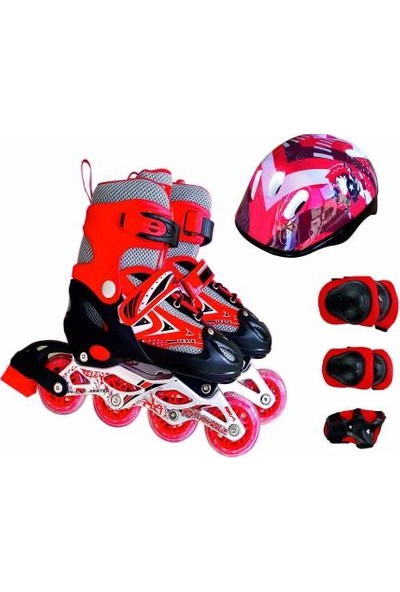 Excalibur Alıştırma Pateni, Kask ve Koruyucu Set - Kırmızı Excalibur Alıştırma Pateni, Kask ve Koruyucu Set - Kırmızı