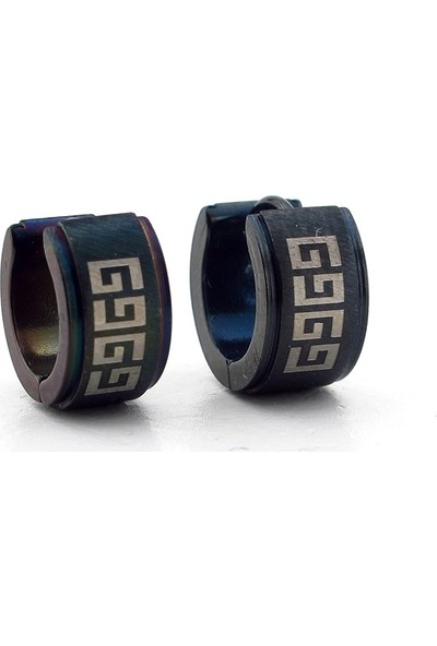 Solfera Siyah Renkli 7 mm Kalınlık Greek Desen Çelik Halka Küpe E621 Solfera Siyah Renkli 7 mm Kalınlık Greek Desen Çelik Halka Küpe E621