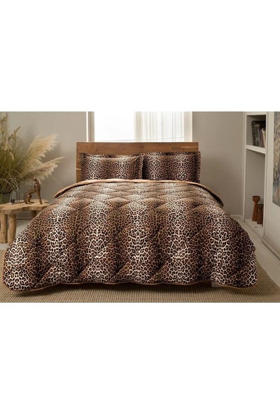 Taç Yorgan Seti Tek Kişilik Ranforce Leopard Kahve