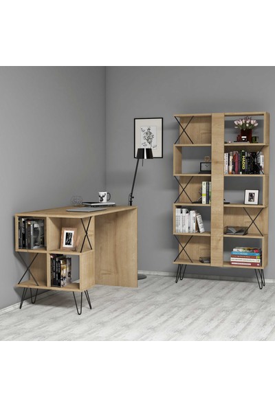 Variant Extra Çalışma Masası ve Kitaplık Takımı - Meşe