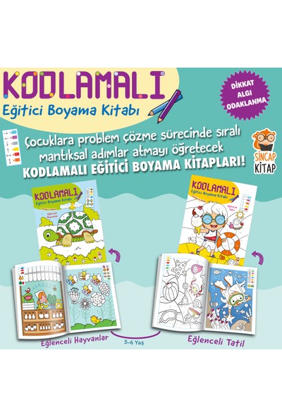 Kodlamalı Eğitici Boyama / 5-6 Yaş 1. ve 2. Seviye (2 Kitap)