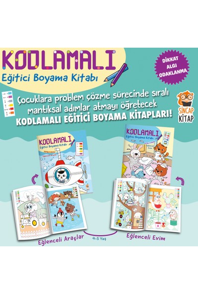 Kodlamalı Eğitici Boyama / 4-5 Yaş 1. ve 2. Seviye (2 Kitap)