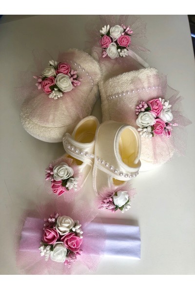 Bir Ada Hobi Lohusa Tacı Terliği Bebek Patik ve Bant Seti 39-40 Numara