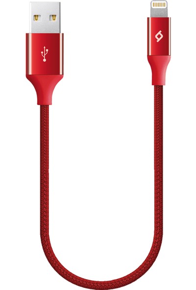 TTec Alumicable Lightning Örgü Siyah Şarj Kablosu 30 cm - Kırmızı