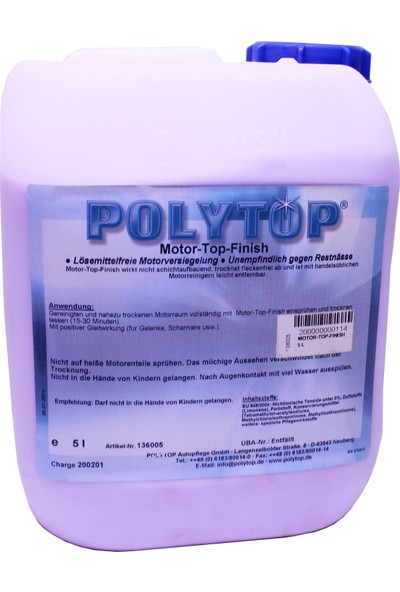 Polytop Motor-Top Finish 5 L Konsantre Motor Yıkama Şampuanı Motor Koruyucu Polytop Motor-Top Finish 5 L Konsantre Motor Yıkama Şampuanı Motor Koruyucu