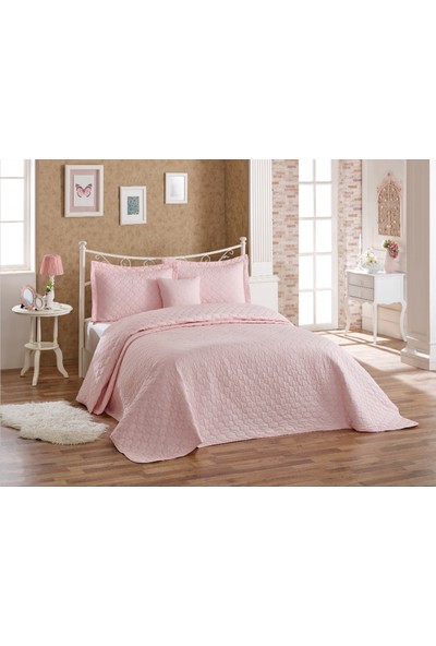 Halley Home Kapitoneli Nakışlı Yatak Örtüsü Hülya Pudra