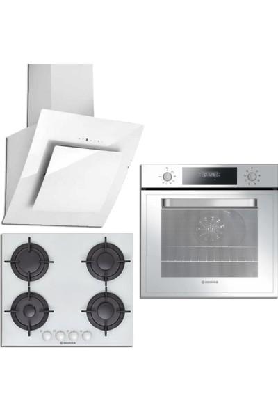 Hoover Ankastre Set HOT3061 Wı Fırın HVG64MW Ocak HDM656 Wtk Davlumbaz Beyaz Cam Hoover Ankastre Set HOT3061 Wı Fırın HVG64MW Ocak HDM656 Wtk Davlumbaz Beyaz Cam