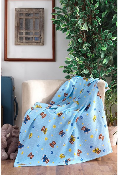 Lady Moda %100 Pamuklu Bebek Battaniyesi Blue Bear Lady Moda %100 Pamuklu Bebek Battaniyesi Blue Bear