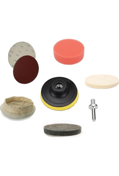 Depolife Araç Kaporta Tampon Boya Tamir Polisaj Kiti Cırt Taban Zımpara Yün Keçe Sünger Zımpara Fiber Set