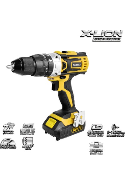 RTRMAX RTX1816 18V 2Ah Li-Ion Çift Akülü Darbeli Matkap Vidalama