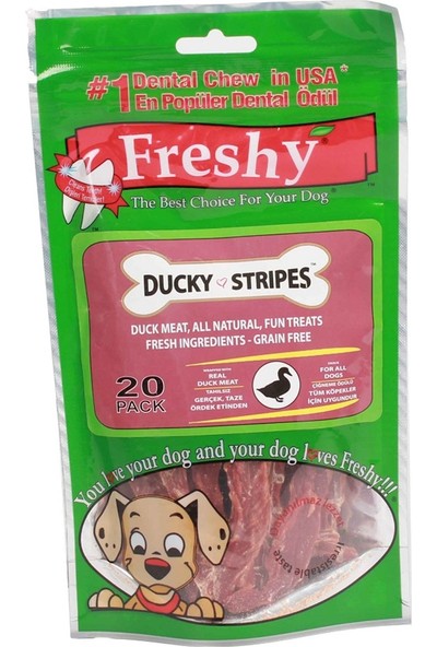 Freshy Ducky Stripes Gerçek Ördek Etli Köpek Ödül 20'li