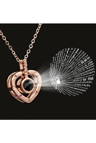 Pigado Sevgiliye Hediye 100 Dilde Seni Seviyorum Kalpli Projeksiyon Kolye