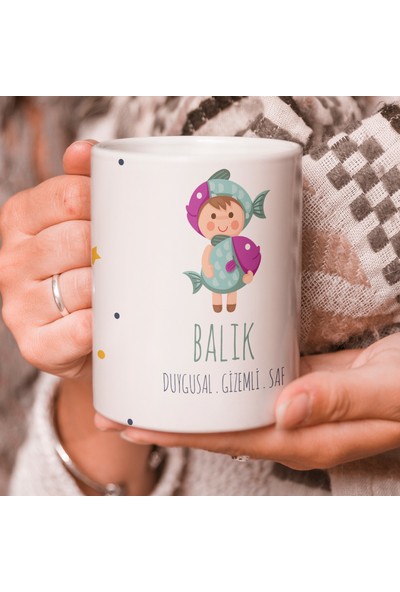 E-Hediyeci Balık Burcu Özel Sevimli Beyaz Kupa Bardak E-Hediyeci Balık Burcu Özel Sevimli Beyaz Kupa Bardak