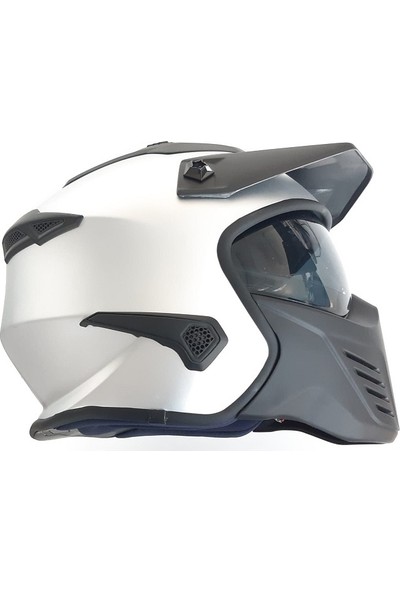 Sway 726X Silver Siyah Vizörlü Kask Çıkartılabilir Çene - M Sway 726X Silver Siyah Vizörlü Kask Çıkartılabilir Çene - M