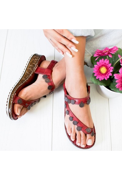 Limoya Lilah Bordo Hakiki Deri Para Detaylı Sandalet Limoya Lilah Bordo Hakiki Deri Para Detaylı Sandalet