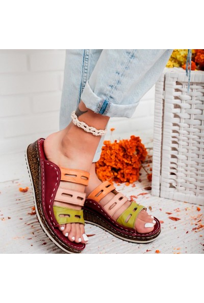 Limoya Joelle Bordo Yeşil Pudra Portakal Comfort Lazer Kesim Terlik Hakiki Deri Limoya Joelle Bordo Yeşil Pudra Portakal Comfort Lazer Kesim Terlik Hakiki Deri