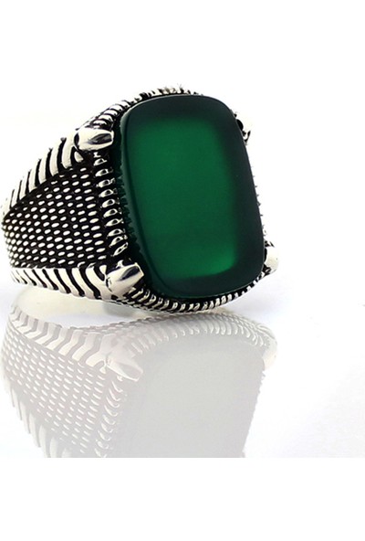 Hanzade Gümüş 925 Ayar Gümüş Yeşil Akik Taşlı Erkek Yüzük Hanzade Gümüş 925 Ayar Gümüş Yeşil Akik Taşlı Erkek Yüzük