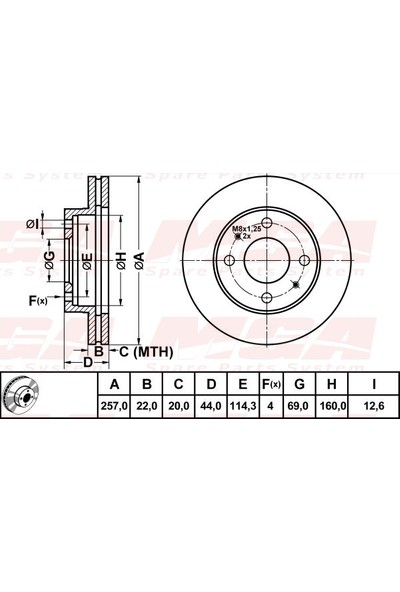 Mga Fren Disk Ön Hava Kanallı 257 4 Hyundai Sonata II III Iv 88 98 Mga 50404