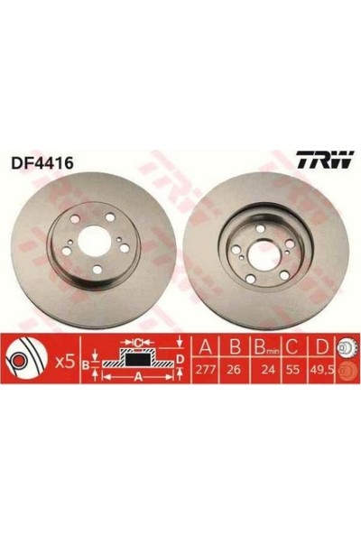 Trw Fren Diski Ön 5D 277Mm Avensis 03 08