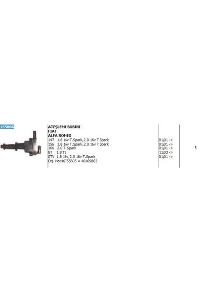 Unuvar Ateşleme Bobini Alfa Romeo 147 1.6 16V 156 1.8 16V 166 2.0T Unuvar Ateşleme Bobini Alfa Romeo 147 1.6 16V 156 1.8 16V 166 2.0T