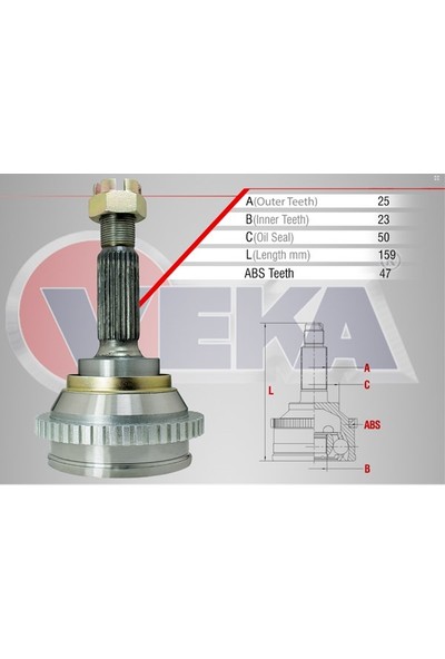 Veka Aks Kafası Sol Sağ Ön Dış Hyundai Accent Admıre 1.5 Crdı Absli 44 Dış 25X23X50 Uzunluk 158 Mm 2003 2006 Veka Aks Kafası Sol Sağ Ön Dış Hyundai Accent Admıre 1.5 Crdı Absli 44 Dış 25X23X50 Uzunluk 158 Mm 2003 2006
