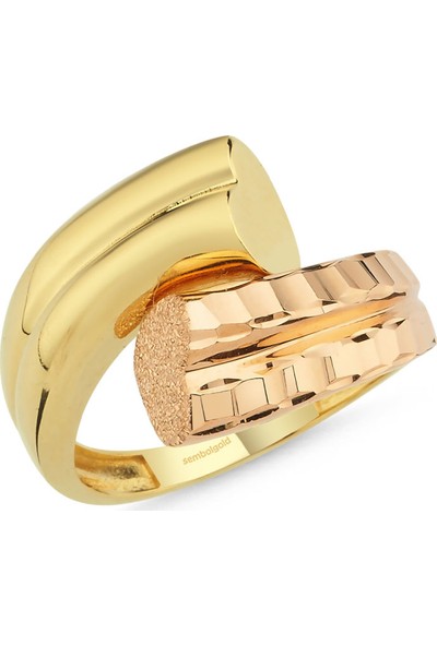 Sembol Gold 14 Ayar Altın Yüzük Kalp'Li Tasarım Kalemli Rose Ve Sarı Gold Sembol Gold 14 Ayar Altın Yüzük Kalp'Li Tasarım Kalemli Rose Ve Sarı Gold