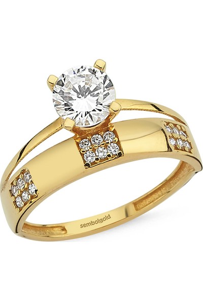 Sembol Gold Tektaş Alyans Altın Yüzük Twin 2'Si Bir Arada Üç Sıra Taşlı Kare Tasarım Sembol Gold Tektaş Alyans Altın Yüzük Twin 2'Si Bir Arada Üç Sıra Taşlı Kare Tasarım