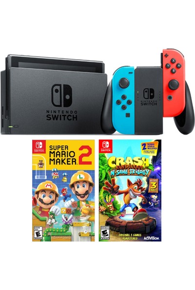 Nintendo Switch Renkli Mavi Kırmızı + Super Marıo Maker 2 + Crash Bandıcoot N Sane Trilogy Nintendo Switch Renkli Mavi Kırmızı + Super Marıo Maker 2 + Crash Bandıcoot N Sane Trilogy