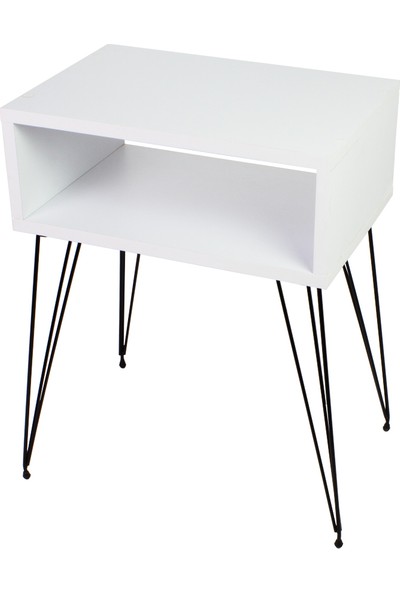 Pratico Beyaz Komodin Metal Ayaklı