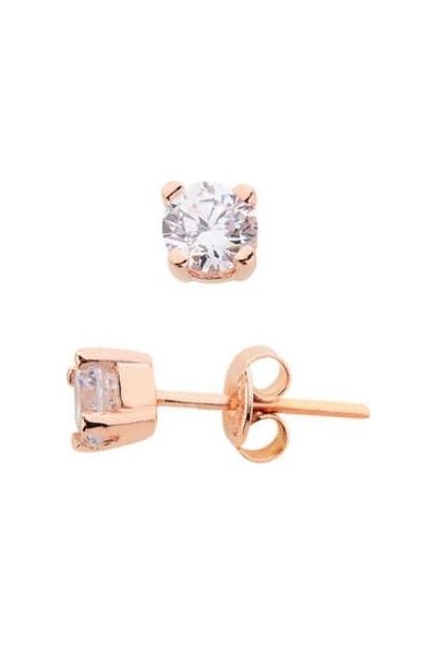 İzla Design Tek Taş Model Rose Kaplama Gümüş Küpe