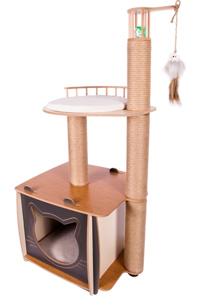 Patihomes XL Lâl Katlı Tırmalamalı Kedi Evi Gri