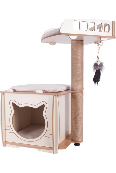 Patihomes XL Lâl Yataklı Tırmalamalı Kedi Evi Bej