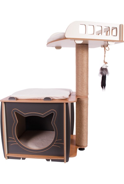 Patihomes XL Lâl Yataklı Tırmalamalı Kedi Evi Gri