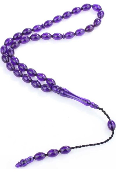 Nusret Takı Mavi Renk Badem Kesim Sıkma Kehribar Tesbih