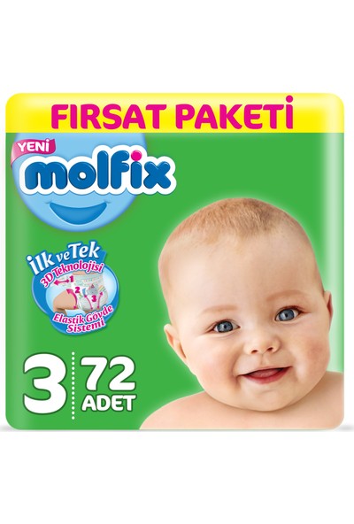 Molfix Bebek Bezi 3 Beden Midi Fırsat Paketi 72 Adet Molfix Bebek Bezi 3 Beden Midi Fırsat Paketi 72 Adet